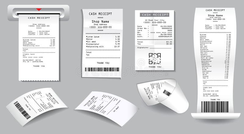 Set of Register Sale Receipt or Cash Receipt Printed on White Paper ...