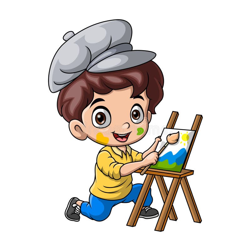 Cute Little Boy Cartoon Painting Stock Illustration - Illustration of ...