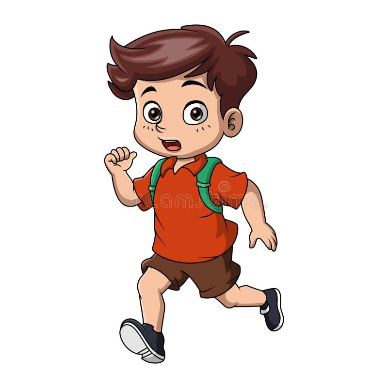 Cute Little School Boy Cartoon Running Stock Vector - Illustration of ...