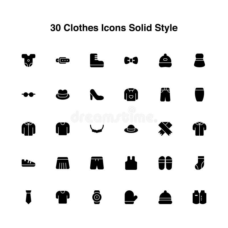 30 Clothes Icons Set Solid Style Icon Stock Vector - Illustration of ...