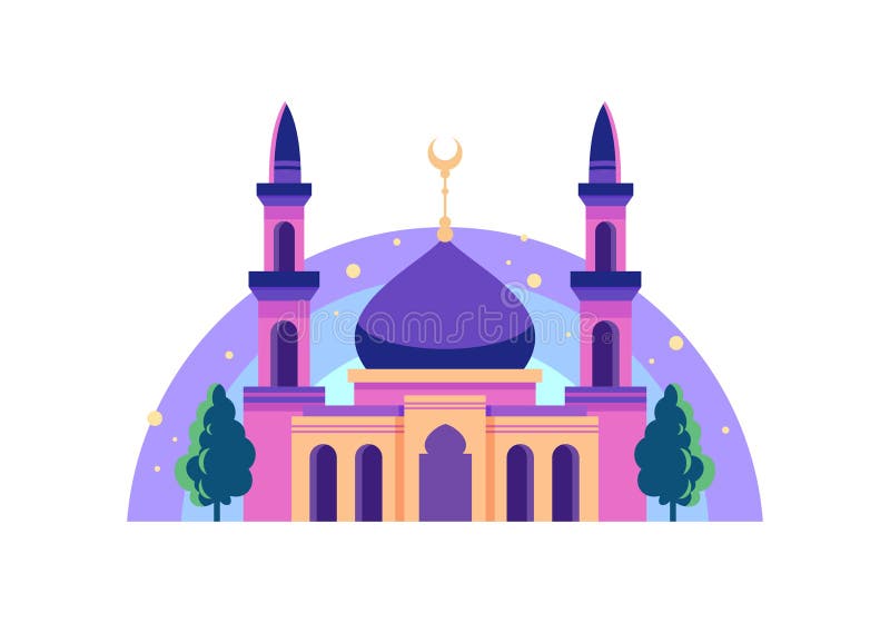 Simple Cute Small Mosque Flat Illustration Stock Vector - Illustration ...
