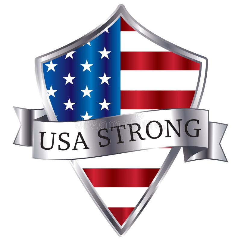 Mettaic Shield with the Anerican Flag Inside and Banner Saying USA ...