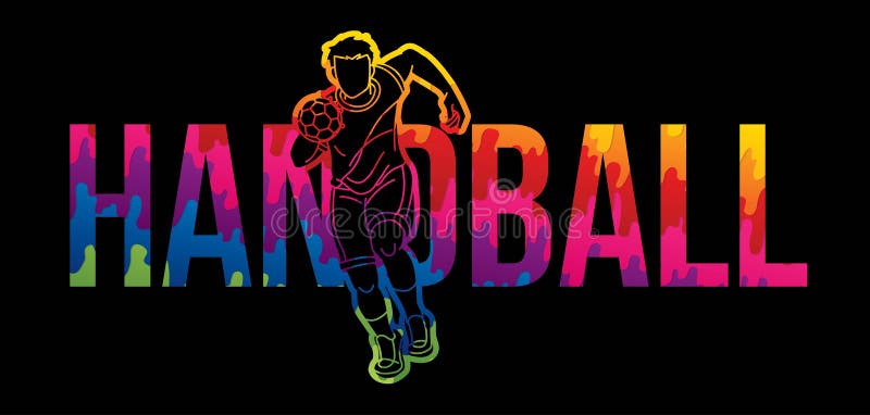Handball Sport Male Player Action with Text Design Cartoon Graphic ...