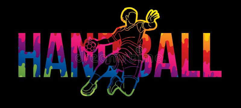 Handball Sport Male Player Action with Text Design Cartoon Graphic ...