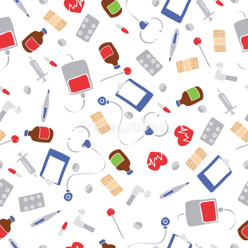 Seamless Texture with Medical Instruments and Objects, Pills. Stock ...