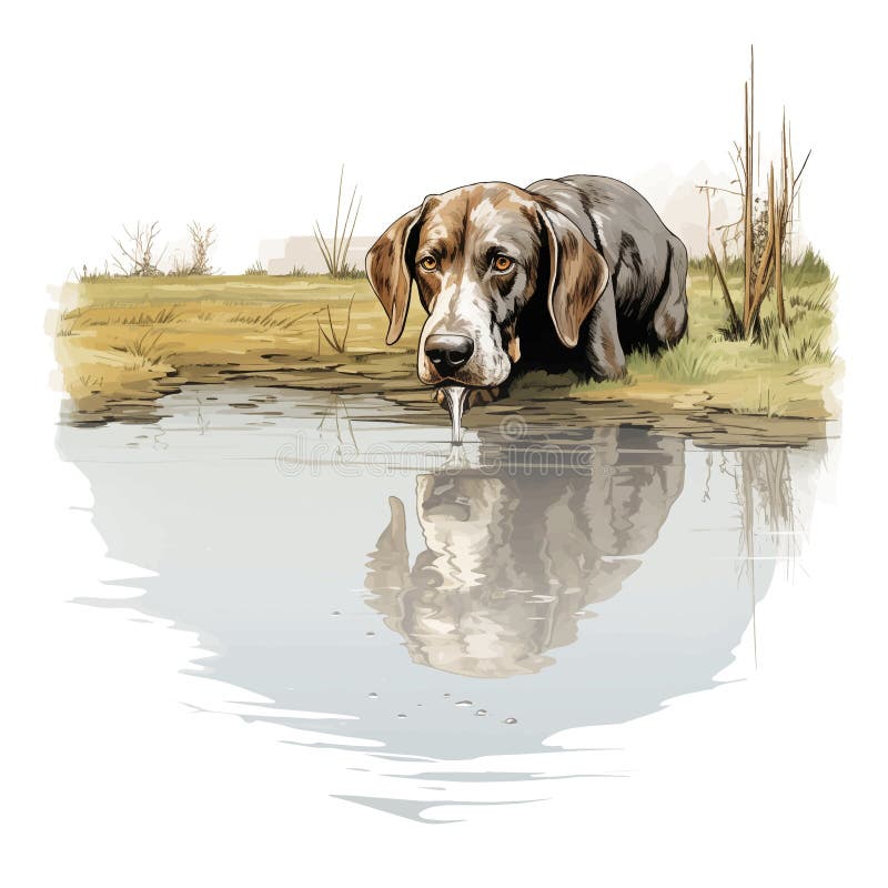 An Illustration of a Dog Drinking Water on a Pond Stock Vector ...