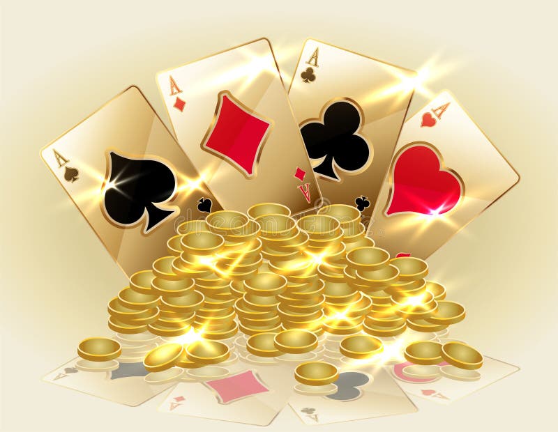Casino Vip Banner with Golden Coins and Poker Cards, Vector Stock ...