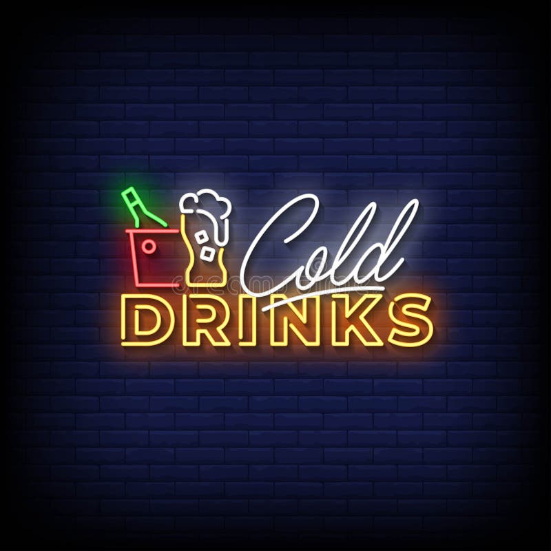 Neon Sign Cold Drinks with Brick Wall Background Vector Stock ...