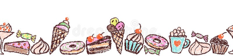 Doodle Hand Drawn Sweet Food Seamless Border, Pattern Frame. Stock ...