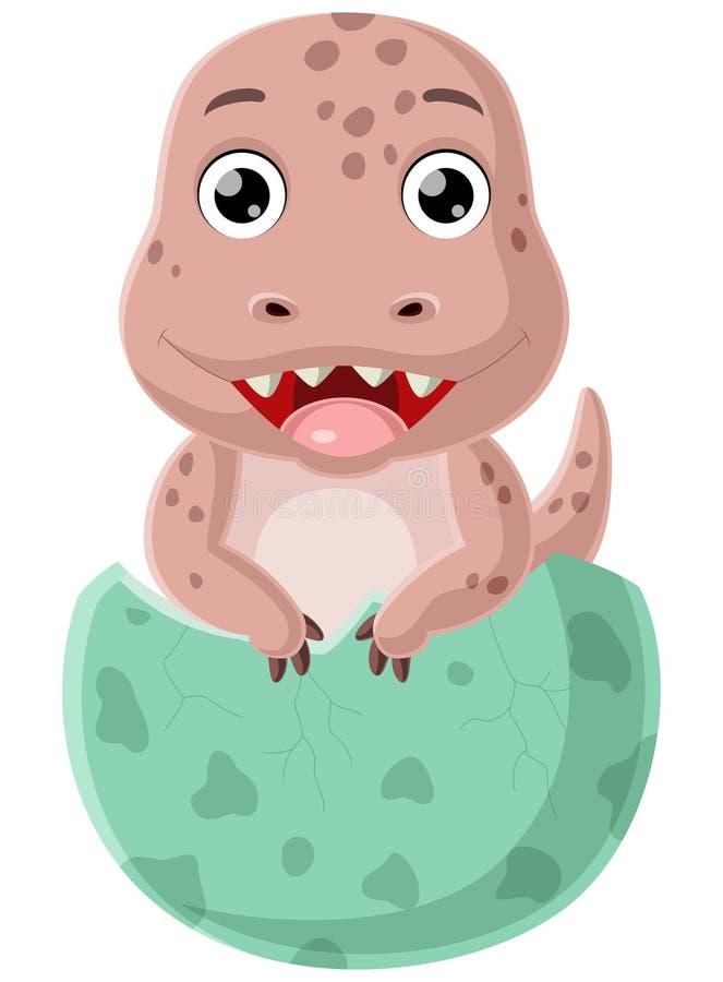 Cute Baby Dinosaur Cartoon Hatching from Egg Stock Vector ...