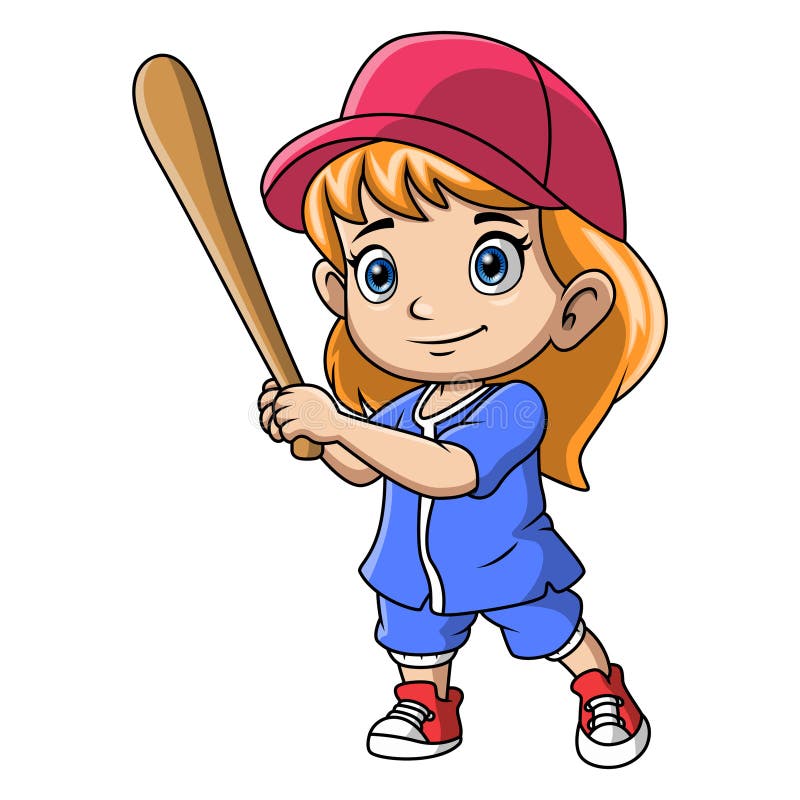 Cute Little Girl Cartoon Playing a Baseball Stock Vector - Illustration ...