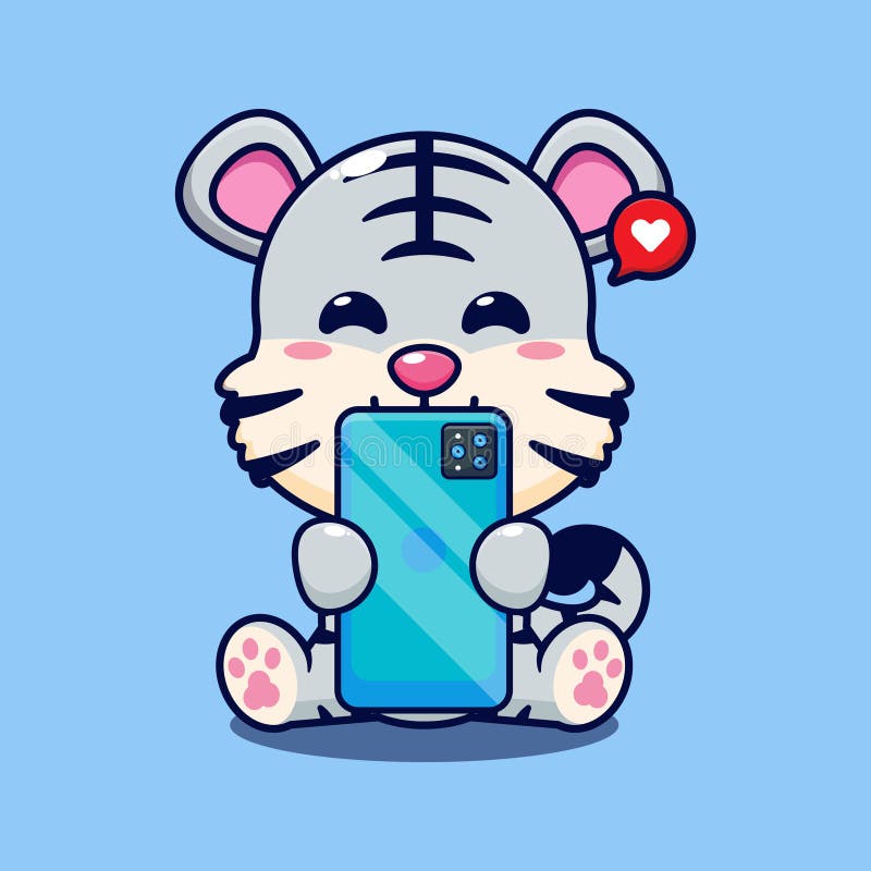 White Tiger with Phone Cartoon Vector Illustration. Stock Vector ...