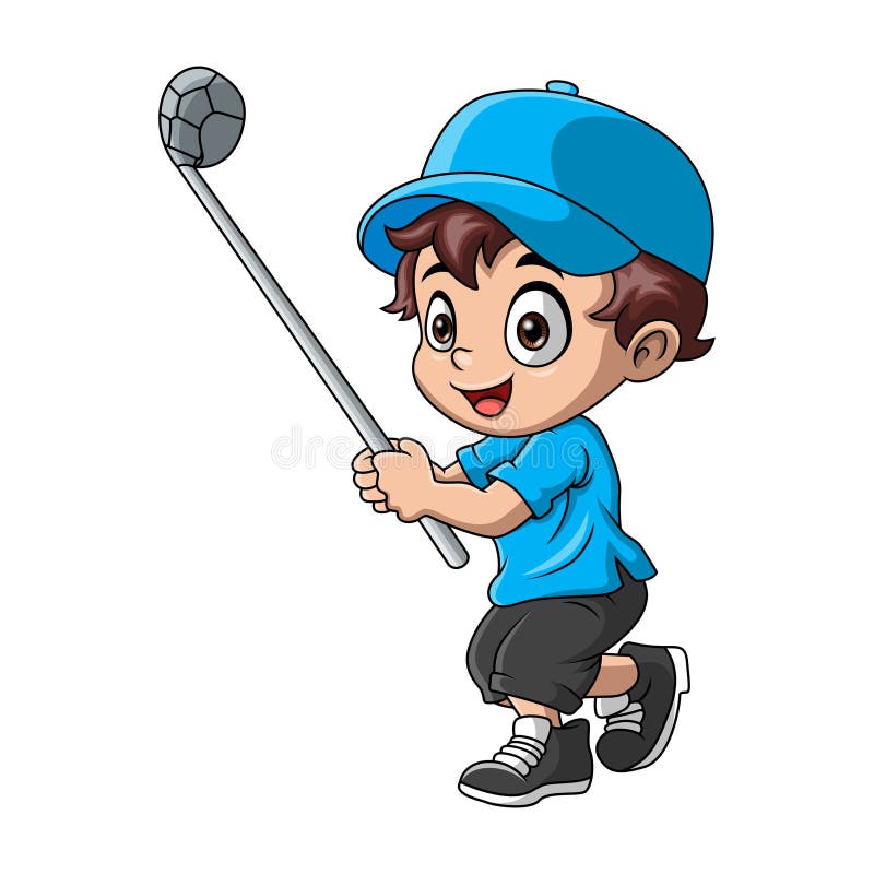 Cute Little Boy Cartoon Playing Golf Stock Vector - Illustration of ...