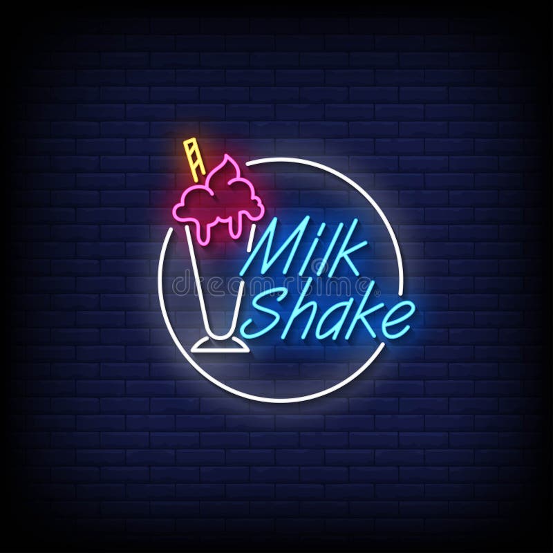 Neon Sign Milk Shake with Brick Wall Background Vector Stock ...