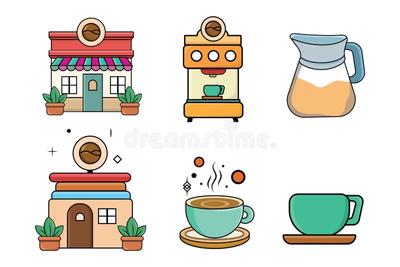 Colorful Coffee Shop Elements Vector Illustration Stock Vector ...