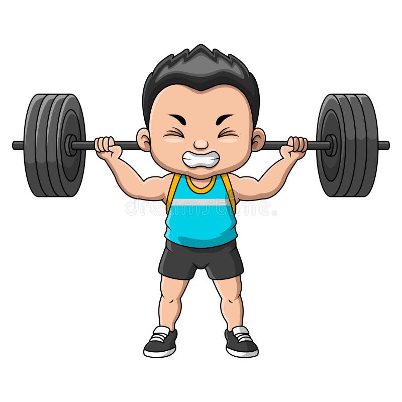 Cute Little Boy Cartoon Lifting Barbell Stock Vector - Illustration of ...