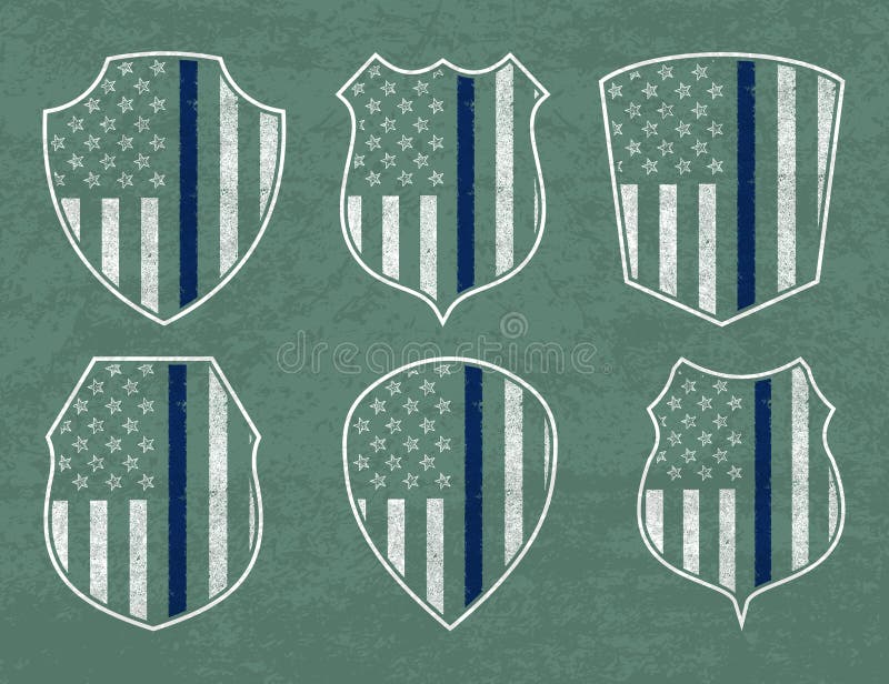 Set of Cops Thin Blue Lines, Shield with Flag, , USA Grunge Thin Blue ...