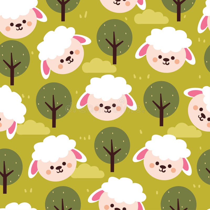 Seamless Pattern Cartoon Sheep and Tree Stock Vector - Illustration of ...