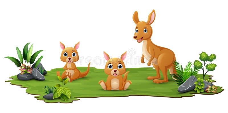 Cute Family Kangaroos Cartoon in the Grass Stock Vector - Illustration ...