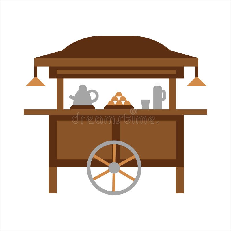 Gerobak Angkringan Kayu, Angkringan Food Cart Flat Illustration, Warung ...