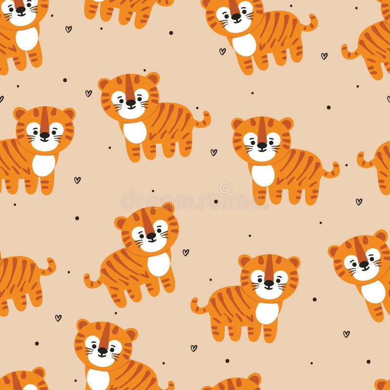 Seamless Pattern Cartoon Tigers Stock Vector - Illustration of wild ...