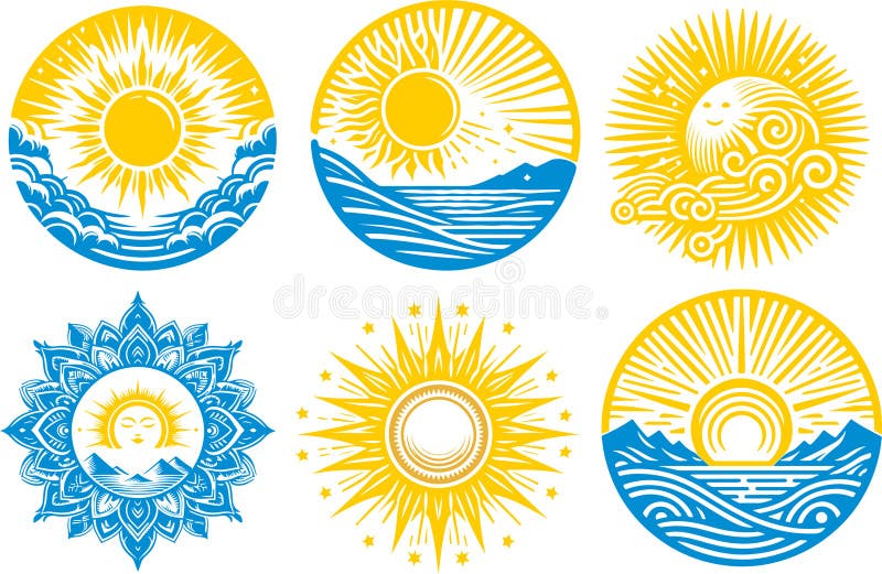 Light Sun and Blue Ocean Vector Style. Stock Vector - Illustration of ...