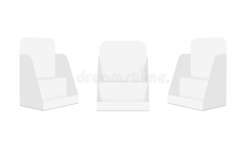 Blank Counter Display Boxes Mockups with Shelves, Front, Side View ...