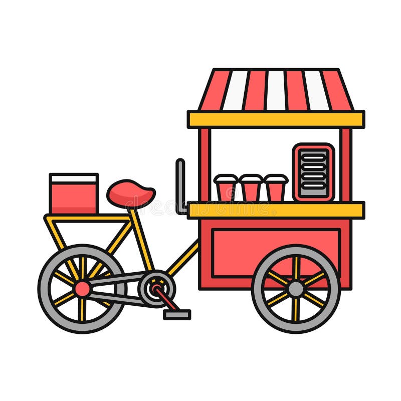 Ice Cream Bike Cart, Drink Cart Icon in Cartoon Style, Gerobak Sepeda ...