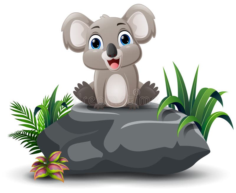 Cute Koala Cartoon Sitting on the Stone Stock Vector - Illustration of ...