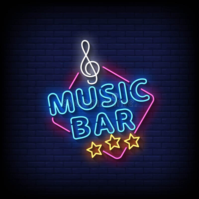 Neon Sign Music Bar with Brick Wall Background Vector Stock Vector ...