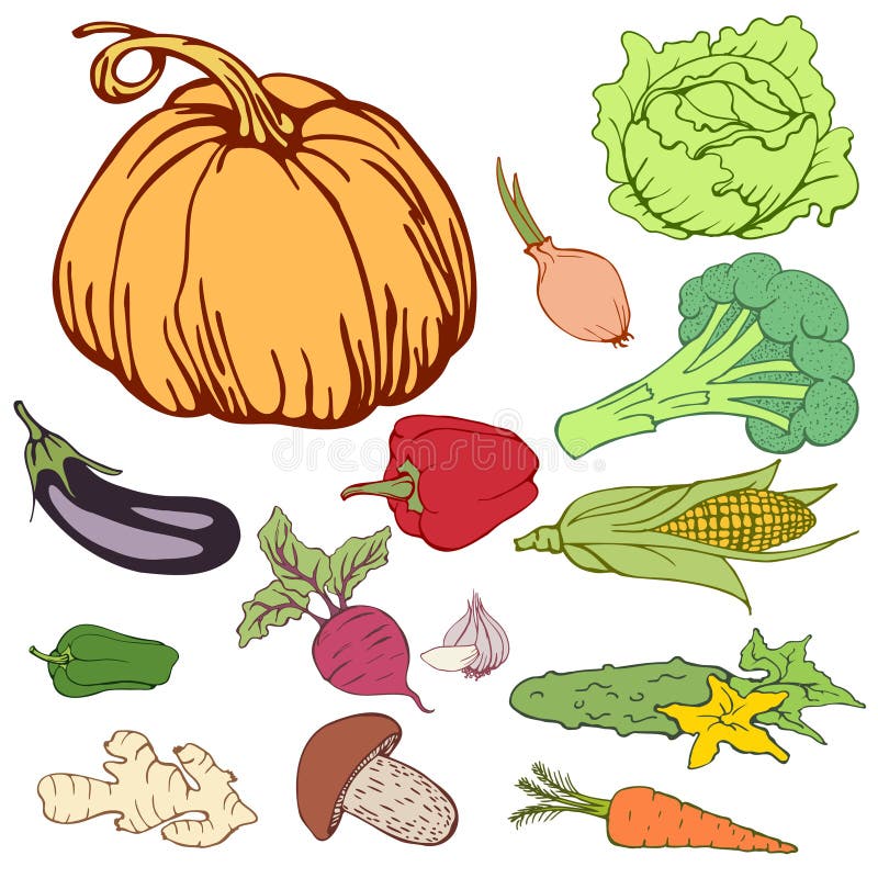 Set of Colorful Vegetables. Minimalistic Designs for Scrapbooking ...