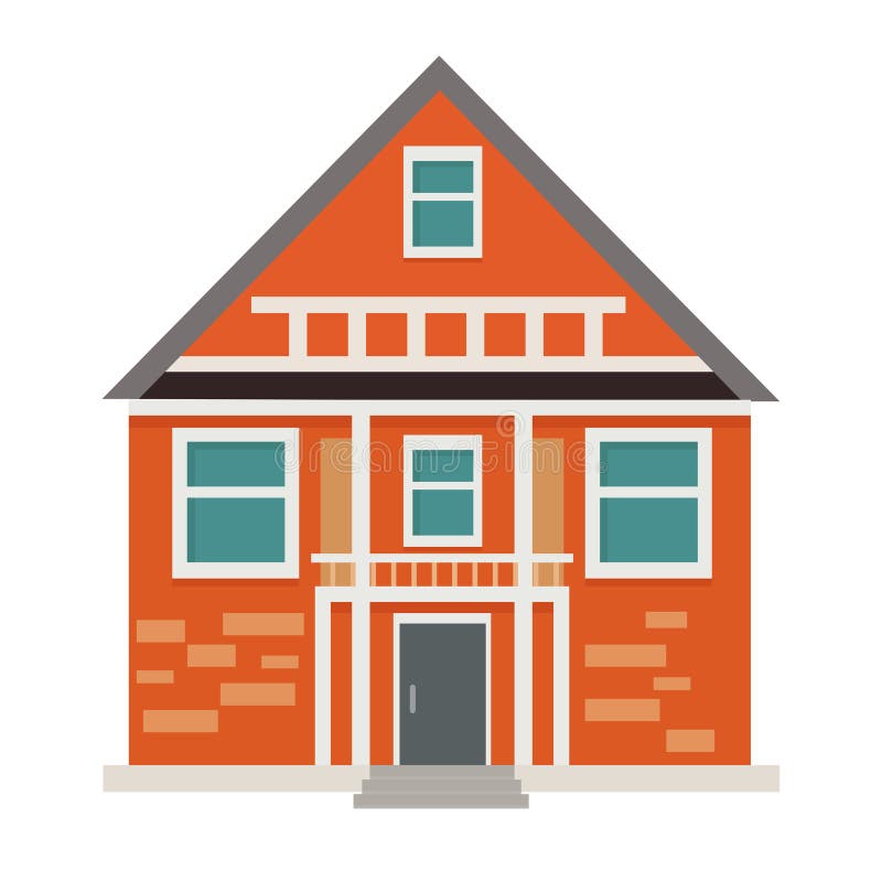 Red Brick House Exterior Front View, English Houses Flat Vector ...