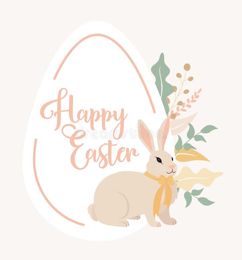 Easter Bunny with Flower Design and Easter Egg in Pastel Colours. Happy ...
