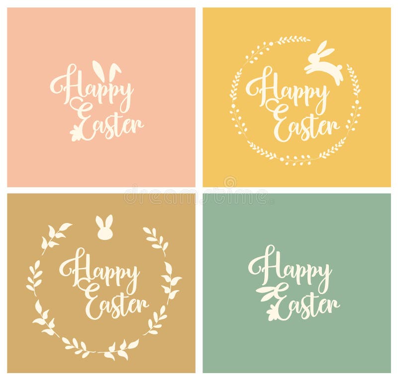 Set of Easter Cards, Posts. Happy Easter Typography with Rabbit, Bunny ...