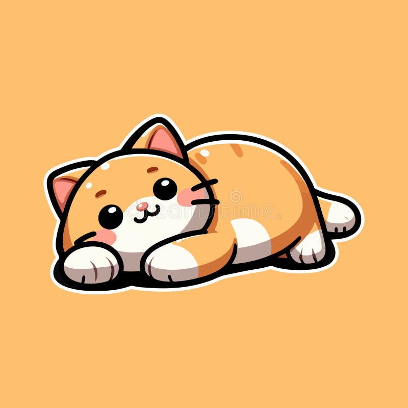 A Tired Cat Laying on His Stomach with His Legs Stretched Stock Vector ...