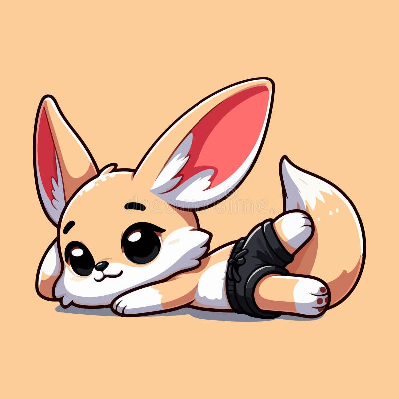 A Tired Fennec Fox Laying on His Stomach with His Legs Stretched Stock ...