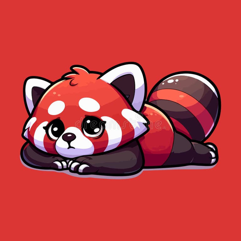 A Tired Red Panda Laying on His Stomach with His Legs Stretched Stock ...