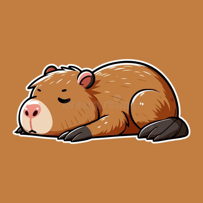 A Tired Capybara Laying on His Stomach with His Legs Stretched Stock ...