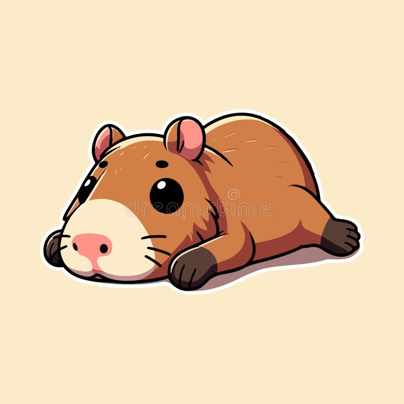 A Tired Capybara Laying on His Stomach with His Legs Stretched Stock ...