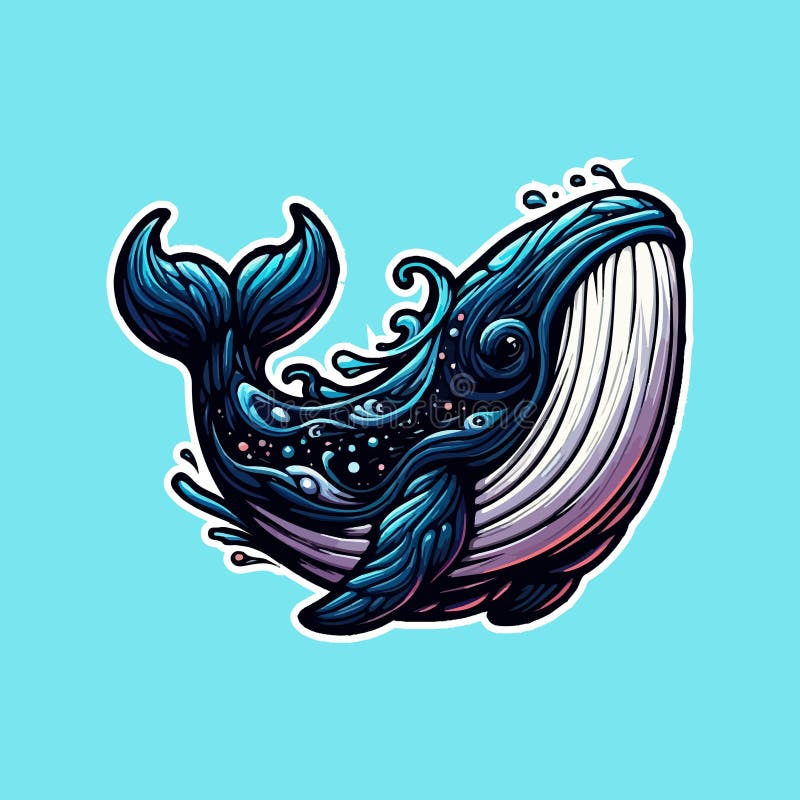 Blue Whale Vector Illustration , Blue Whale Sticker Stock Vector ...