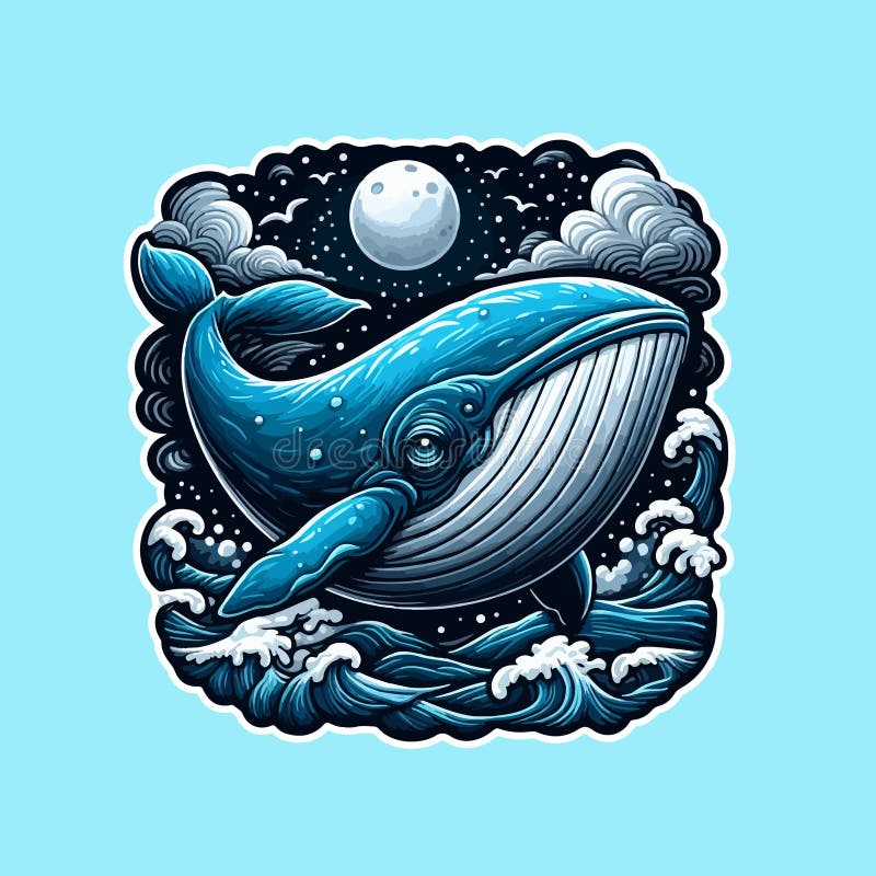 Blue Whale Vector Illustration , Blue Whale Sticker Stock Vector ...