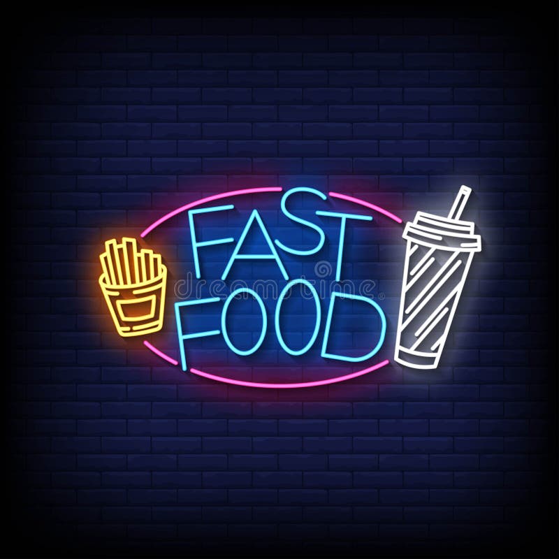 Neon Sign Fast Food with Brick Wall Background Vector Stock Vector ...