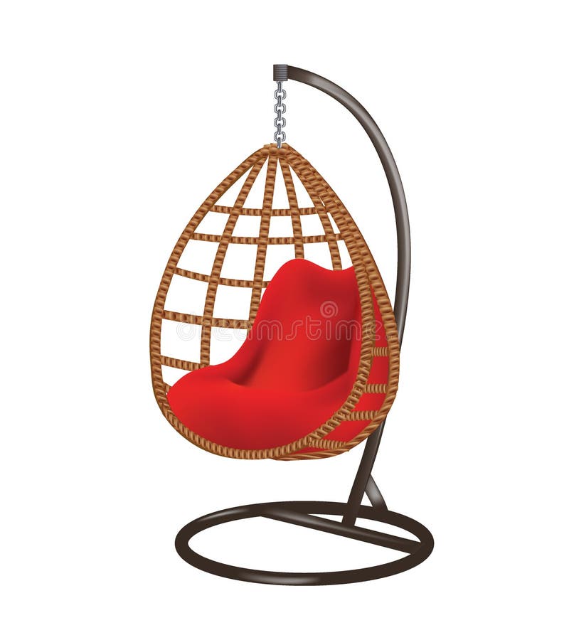 Wicker Oval Swing Chair with Red Cushion Stock Vector - Illustration of ...