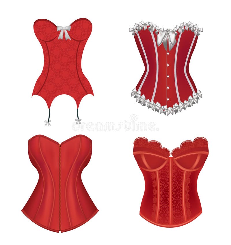 Four red corsets set stock vector. Illustration of retro - 307608230