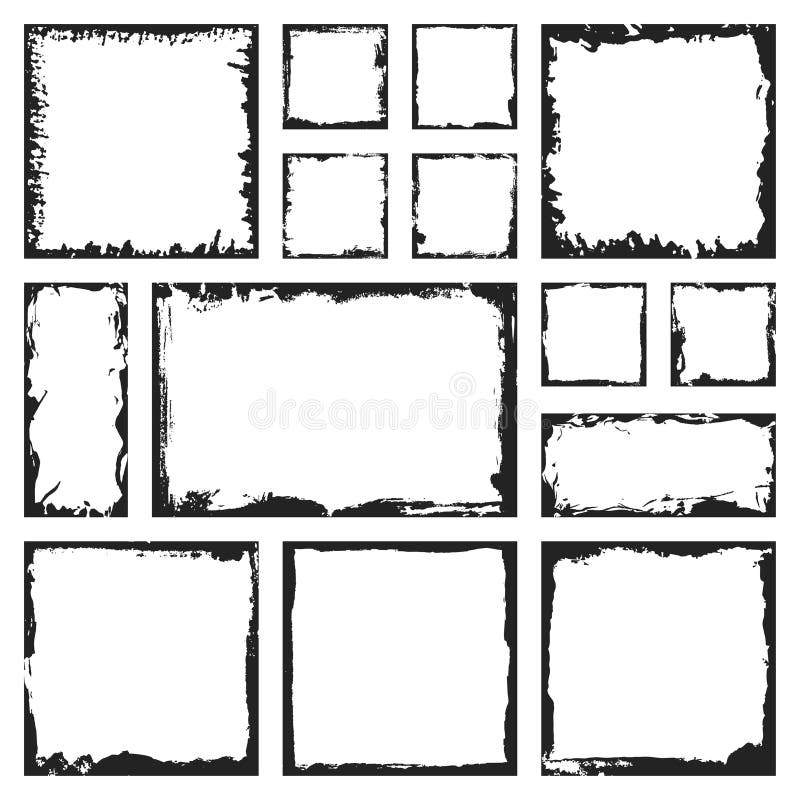 Collection of Rectangular Ink Grunge Frames, Borders Set. Squared Hand ...