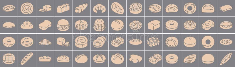 A Set of Yellow Bread Silhouette Icons on a Gray Background. Stock ...