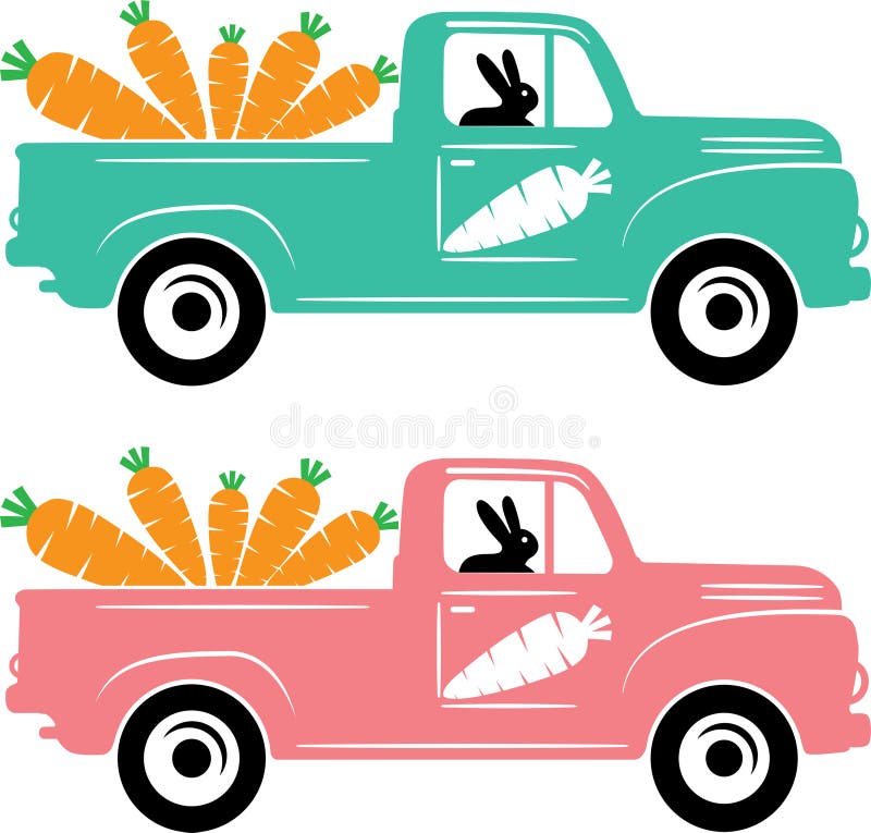 Easter Truck Carrot, Farm Truck, Hello Spring, Tulips Flower Vector ...