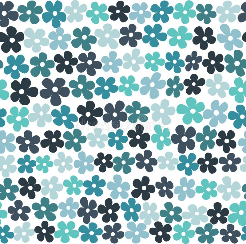 Cute Blue and Turquoise Vector Flower Seamless Pattern on a White ...
