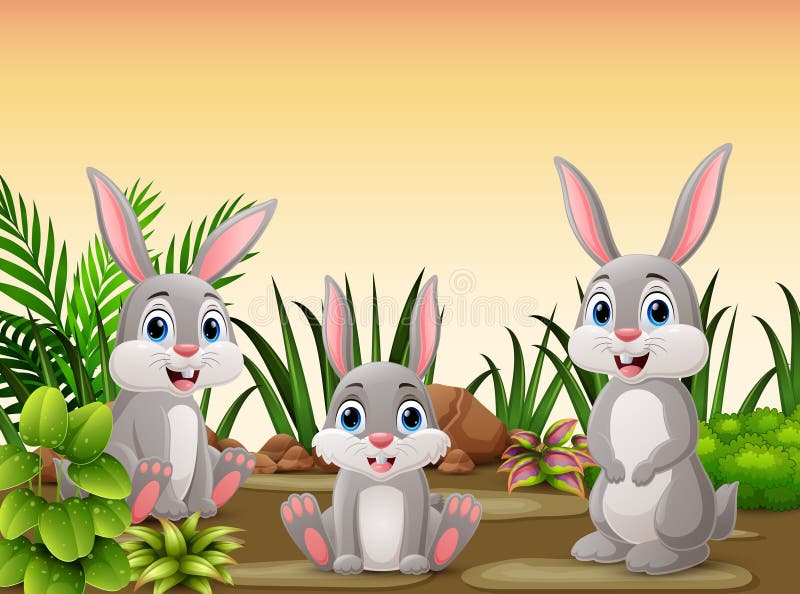 Cute Three Rabbit Cartoon in the Grass Stock Vector - Illustration of ...