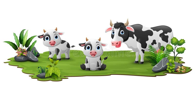 Cute Family Cow Cartoon in the Grass Stock Vector - Illustration of ...